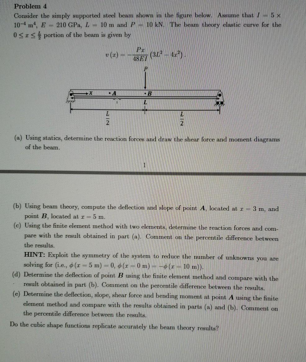 Solved Problem 4 Consider the simply supported steel beam | Chegg.com