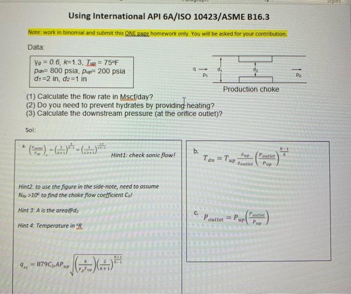 Solved Using International API 6A/ISO 10423/ASME B16.3 Note: | Chegg.com