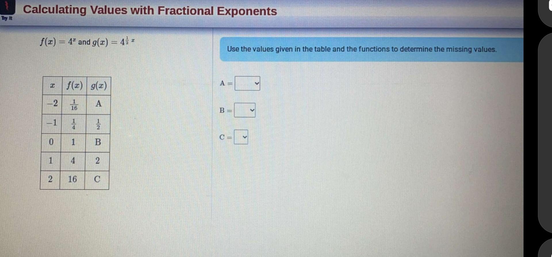 Solved Calculating Values with Fractional Exponents f(x)=4x | Chegg.com