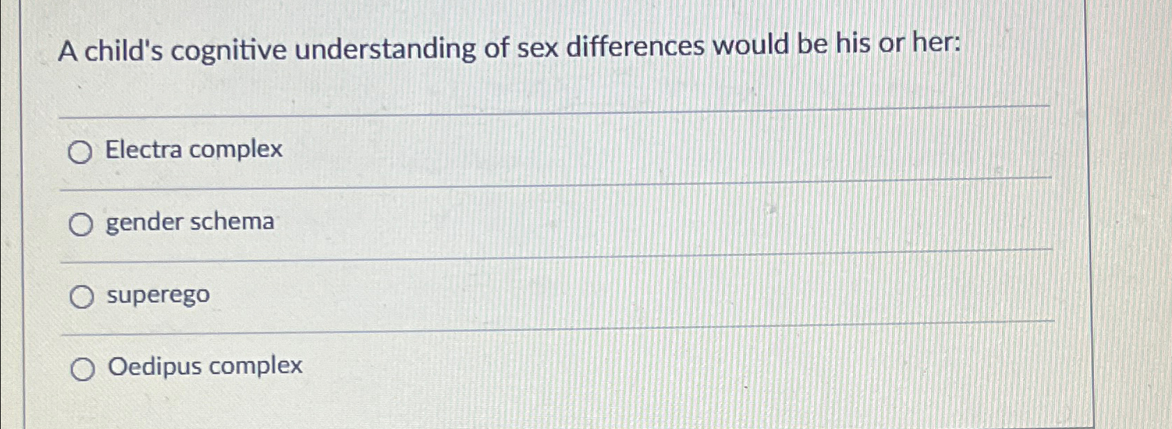 Solved A child's cognitive understanding of sex differences | Chegg.com