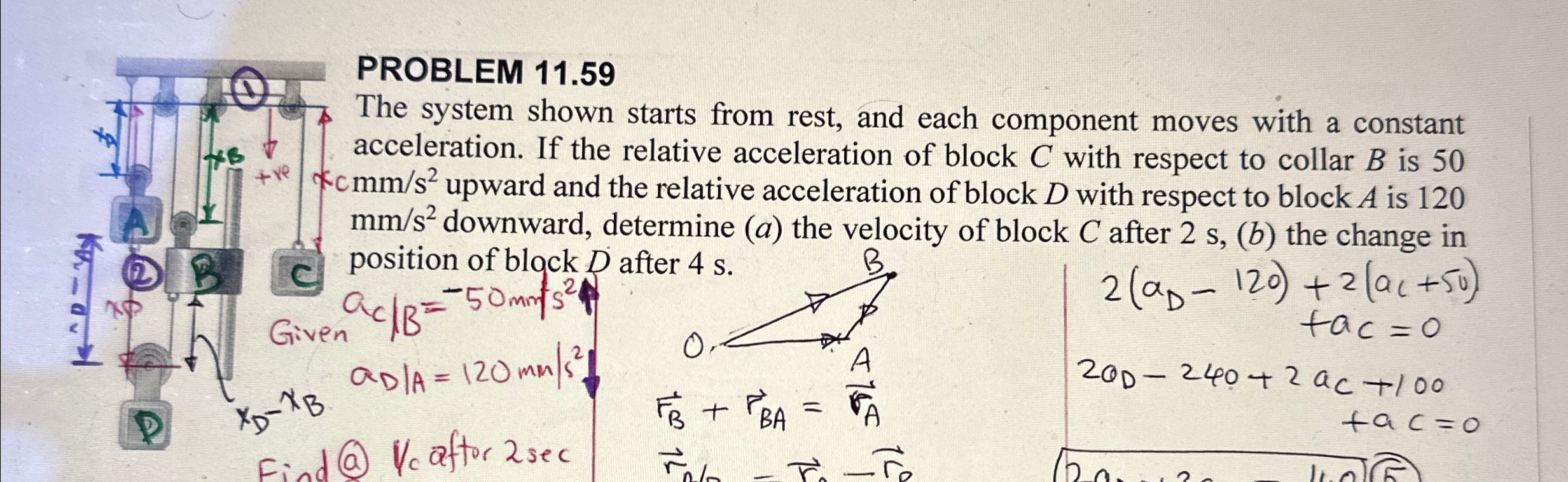 Solved PROBLEM 11.59The system shown starts from rest, and | Chegg.com