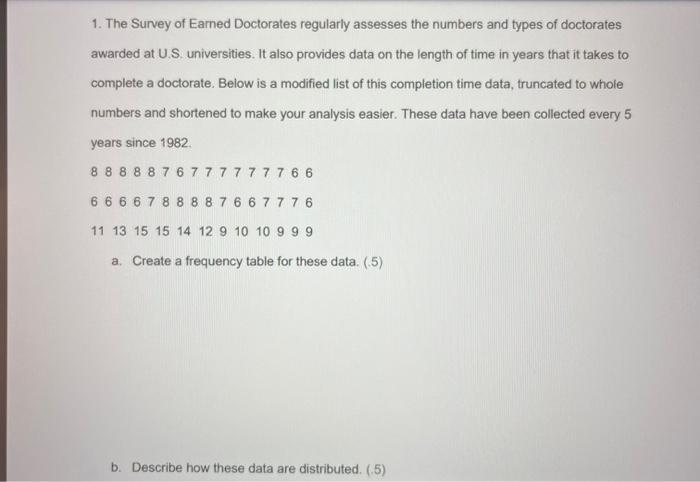 Solved 1. The Survey of Earned Doctorates regularly assesses | Chegg.com