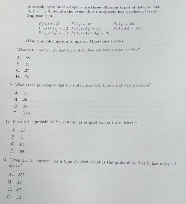 Solved A certain system can experience three different types | Chegg.com