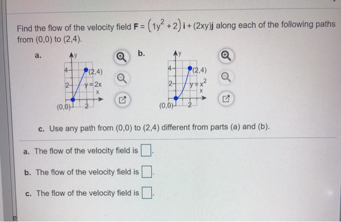 Solved Find the flow of the velocity field F = (1y2 + 2) i + | Chegg.com