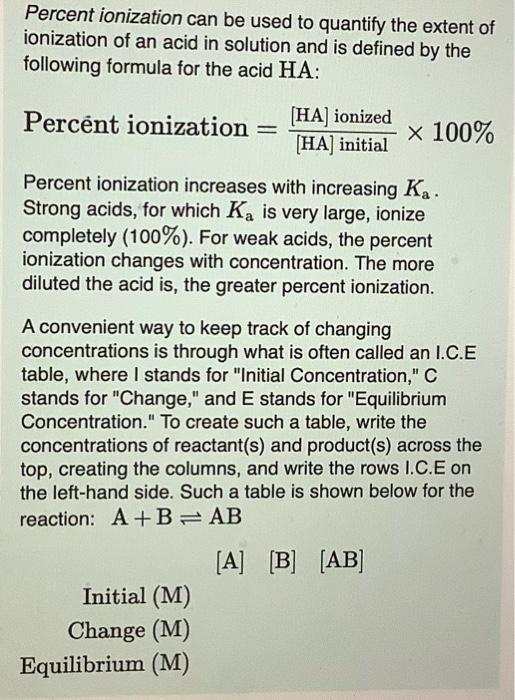 Solved Percent ionization can be used to quantify the extent | Chegg.com