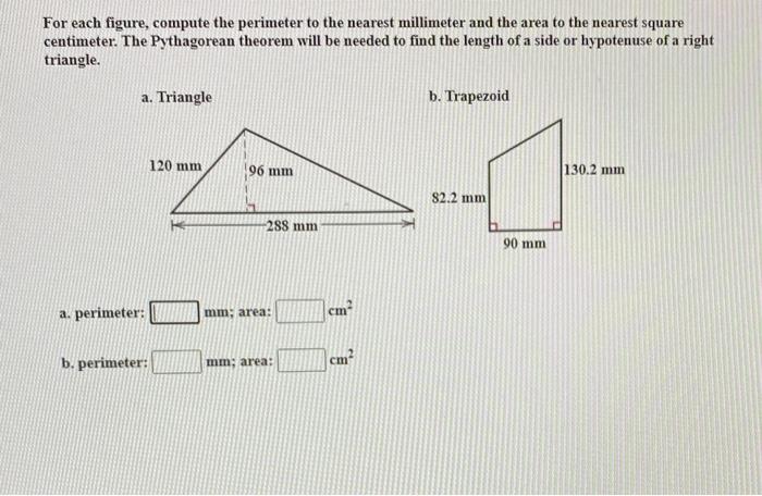 Solved For each figure, compute the perimeter to the nearest | Chegg.com