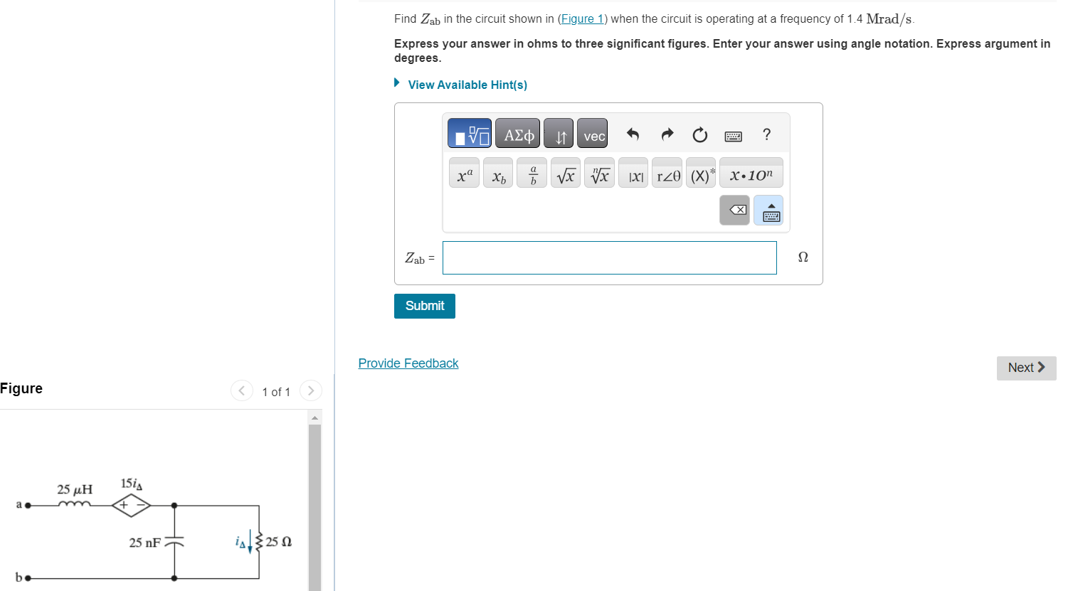 Solved Find Zab ﻿in the circuit shown in (Figure 1) ﻿when | Chegg.com