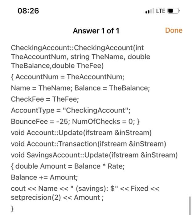 class Account \{ public: void Transaction(ifstream | Chegg.com