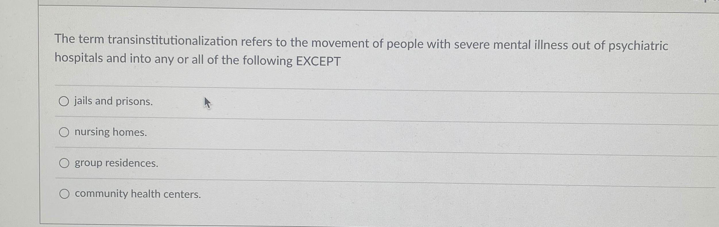Solved The term transinstitutionalization refers to the | Chegg.com