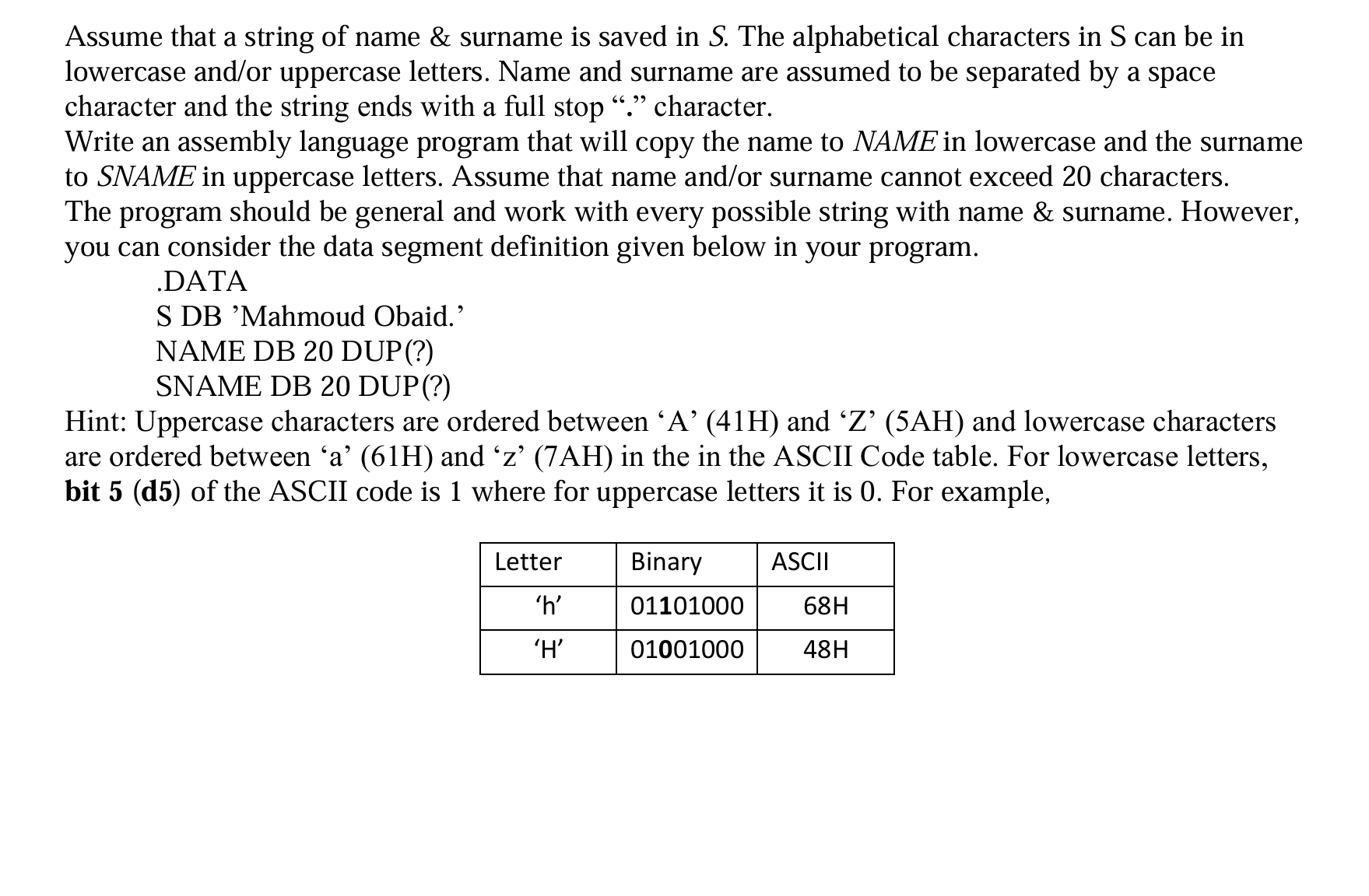 Solved Assume that a string of name \& surname is saved in | Chegg.com