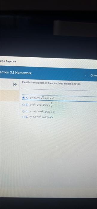Solved college Algebra ection 3.3 Homework K Identify the | Chegg.com