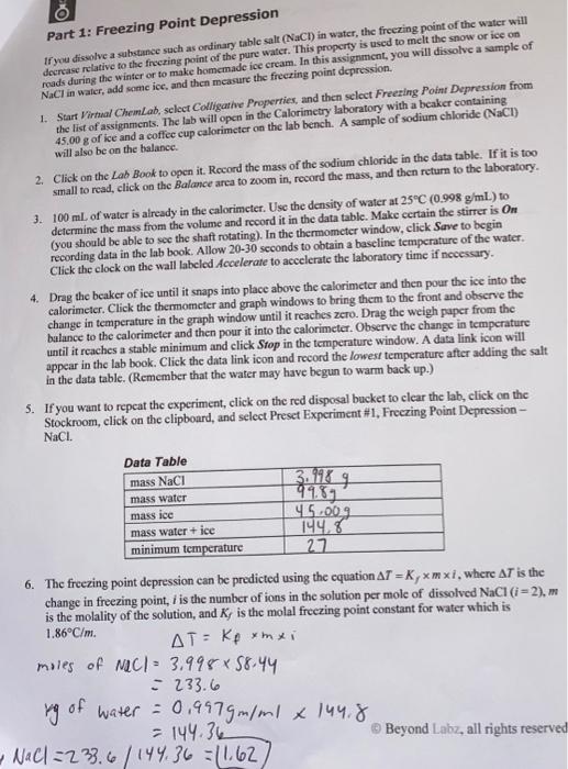 Solved Part 1: Freezing Point Depression If you dissolve a | Chegg.com