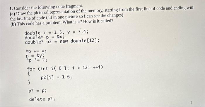 Solved 1. Consider the following code fragment. (a) Draw the | Chegg.com