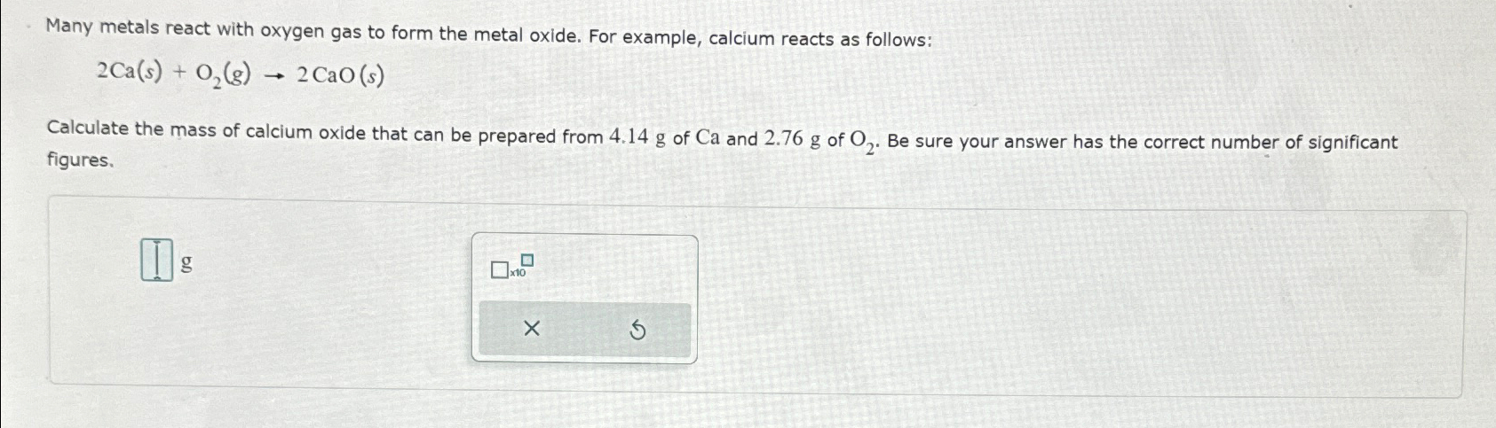 Solved Many metals react with oxygen gas to form the metal | Chegg.com