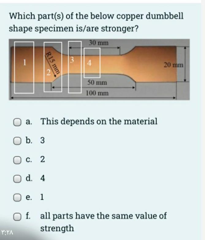Solved Which part(s) of the below copper dumbbell shape | Chegg.com