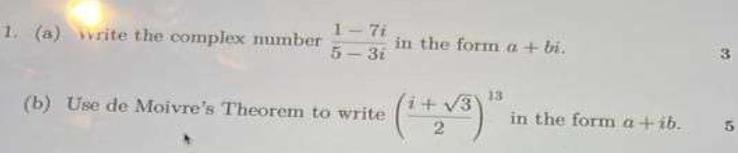 Solved (a) ﻿Write the complex number 1-7i5-3i ﻿in the form | Chegg.com