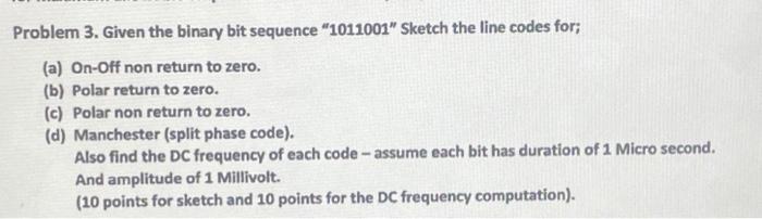 Solved Problem 3. Given the binary bit sequence "1011001" | Chegg.com