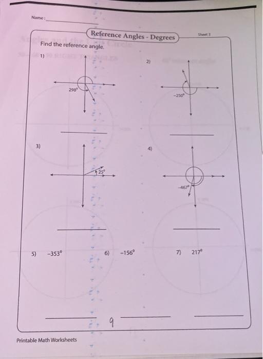 Solved Name: Sheets Reference Angles - Degrees Find the | Chegg.com