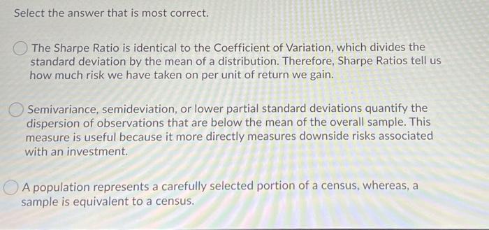 Solved Select the answer that is most correct. The Sharpe | Chegg.com