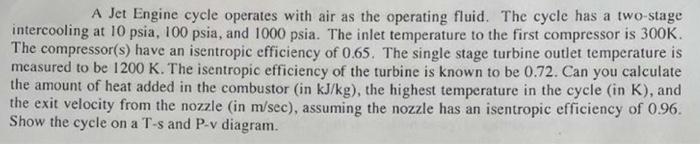 Solved A Jet Engine cycle operates with air as the operating | Chegg.com