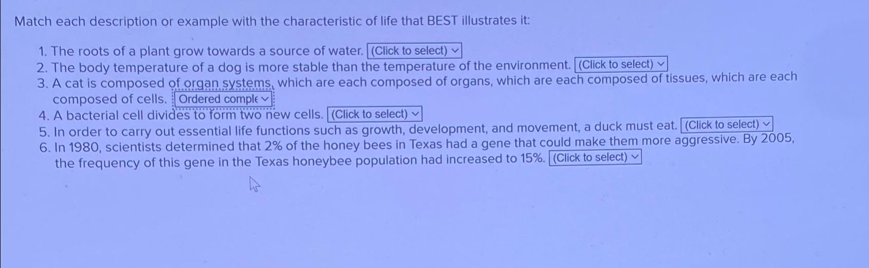 Solved Match each description or example with the | Chegg.com