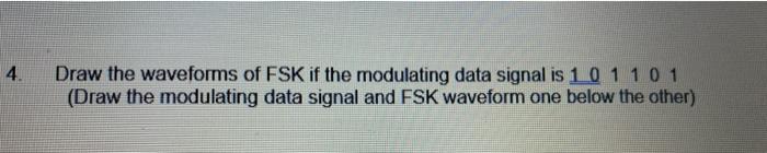 Solved 4. Draw the waveforms of FSK if the modulating data | Chegg.com