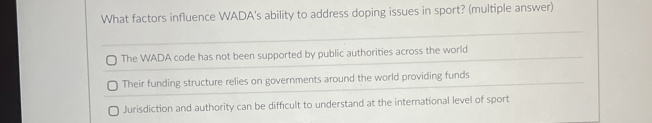 Solved What factors influence WADA's ability to address | Chegg.com