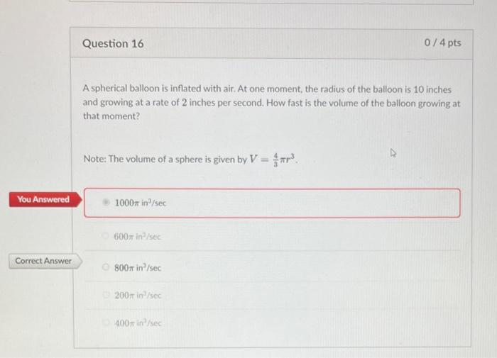 Solved A spherical balloon is inflated with air. At one | Chegg.com