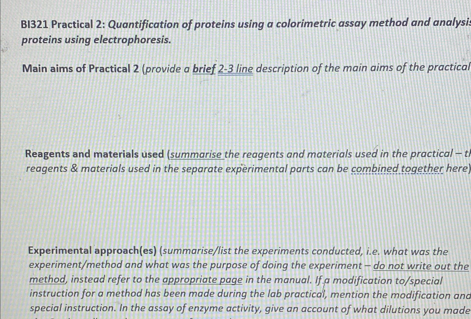 Solved B1321 ﻿Practical 2: Quantification of proteins using | Chegg.com