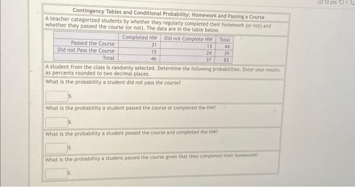 Solved Contingency Tables and Conditional Probability: | Chegg.com