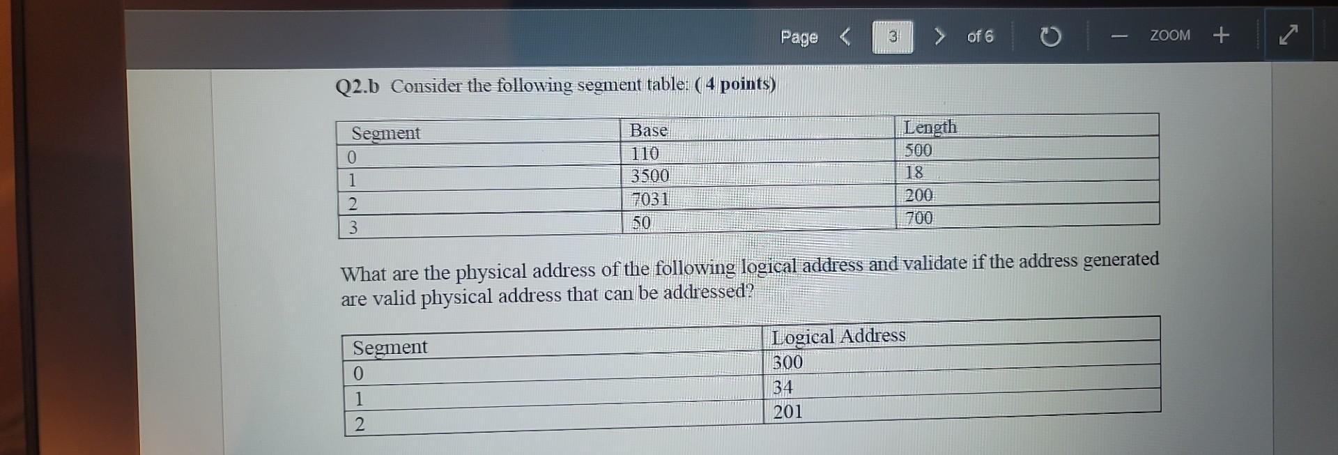 Solved Q2b Consider The Following Segment Table 4