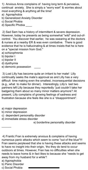 Solved 1) Anxious Anna complains of having long term & | Chegg.com