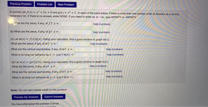 Solved (6 points) Lot f(x)=x2+5x+6 and g(x)=x2+2. In each of | Chegg.com