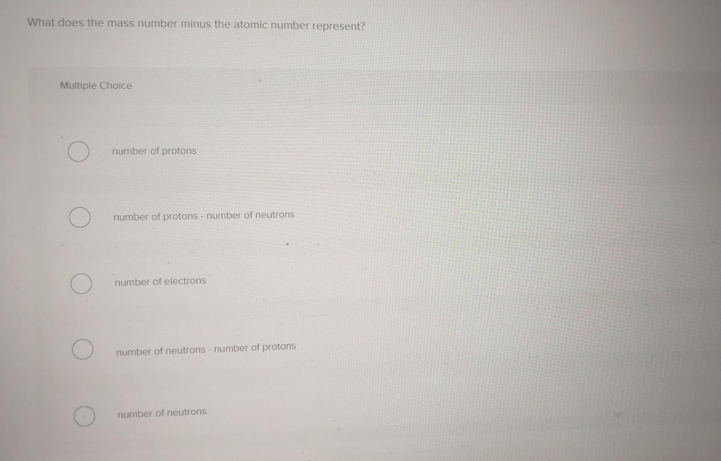 Solved What does the mass number minus the atomic number | Chegg.com