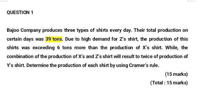 Solved Bajoo Company produces three types of shirts every | Chegg.com