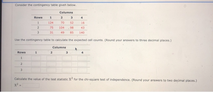 Solved Consider the contingency table given below. Rows 1 2 | Chegg.com