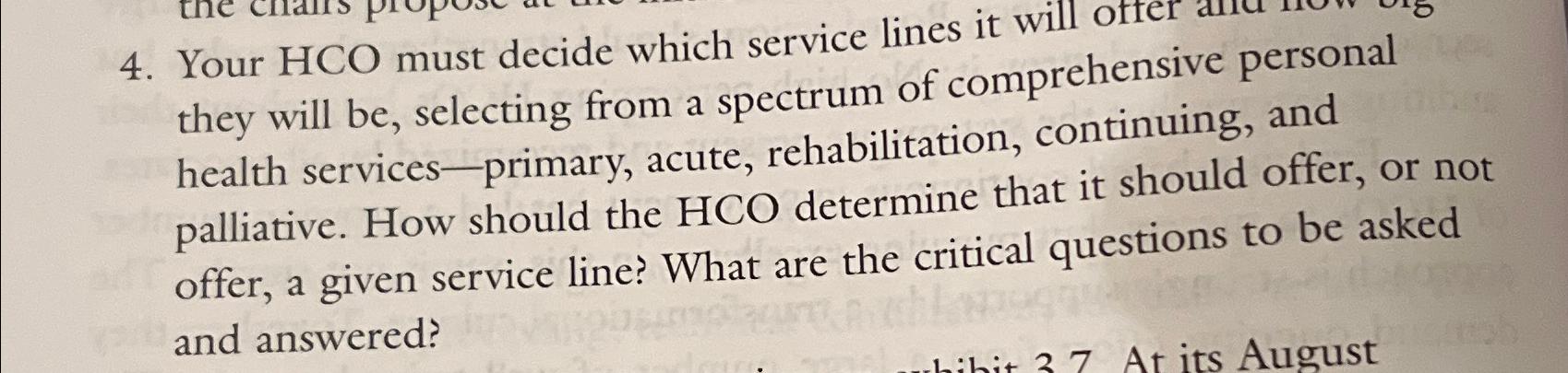 Solved Your HCO must decide which service lines it will | Chegg.com