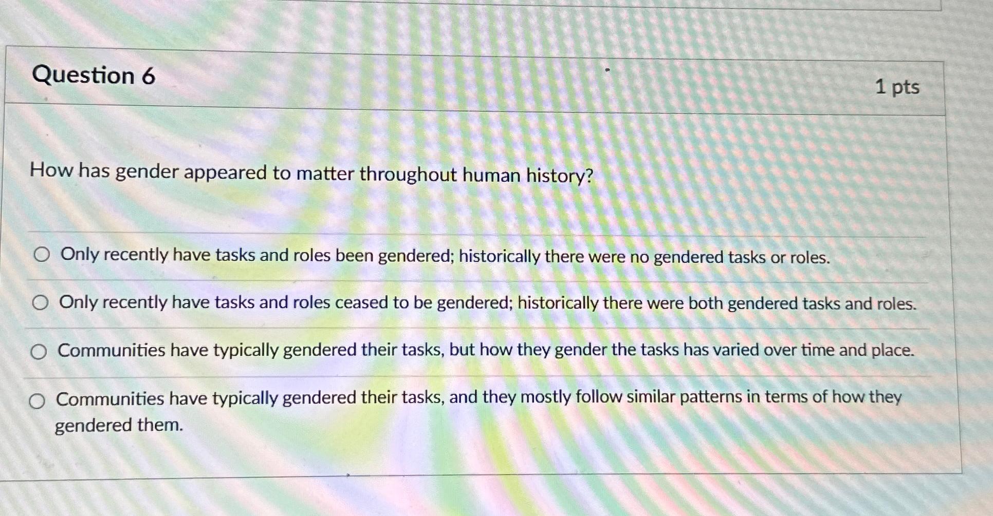 Solved Question 61 ﻿ptsHow has gender appeared to matter | Chegg.com