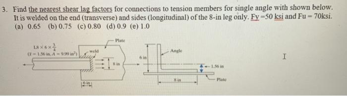 Solved 3. Find the nearest shear lag factors for connections | Chegg.com