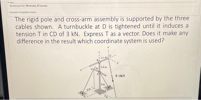 Solved The rigid pole and cross-arm assembly is supported by | Chegg.com
