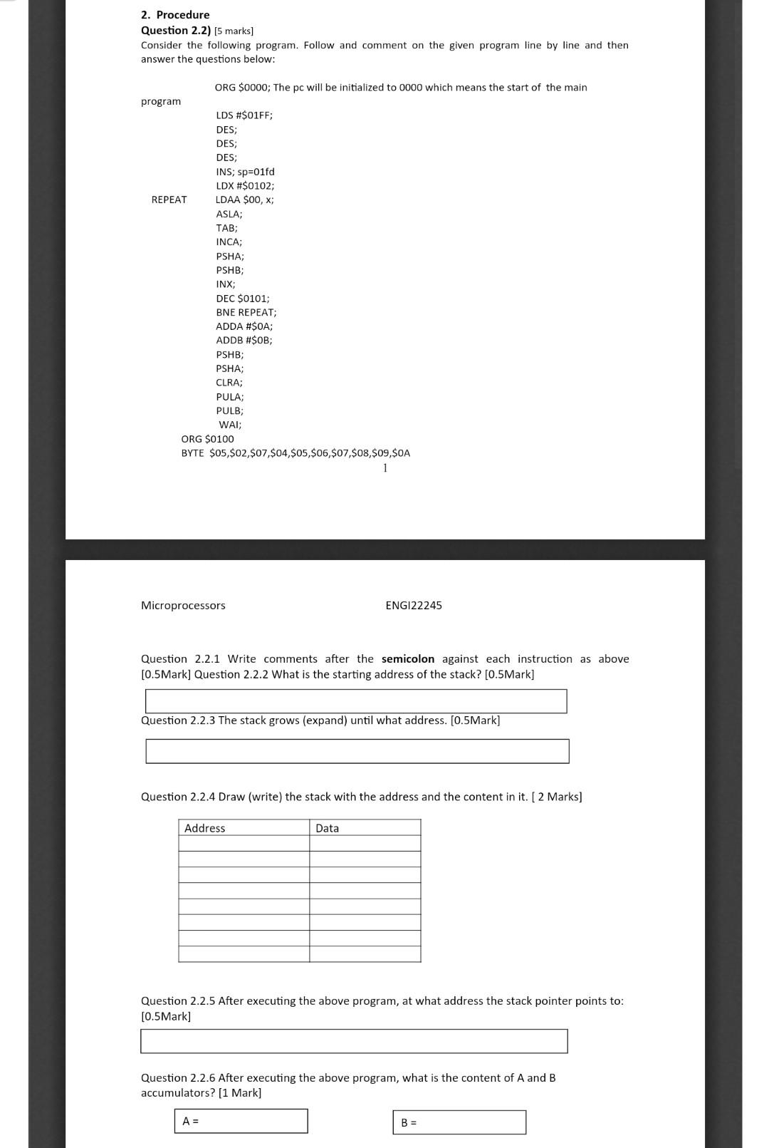 Solved 2. Procedure Question 2.2) (5 marks] Consider the | Chegg.com