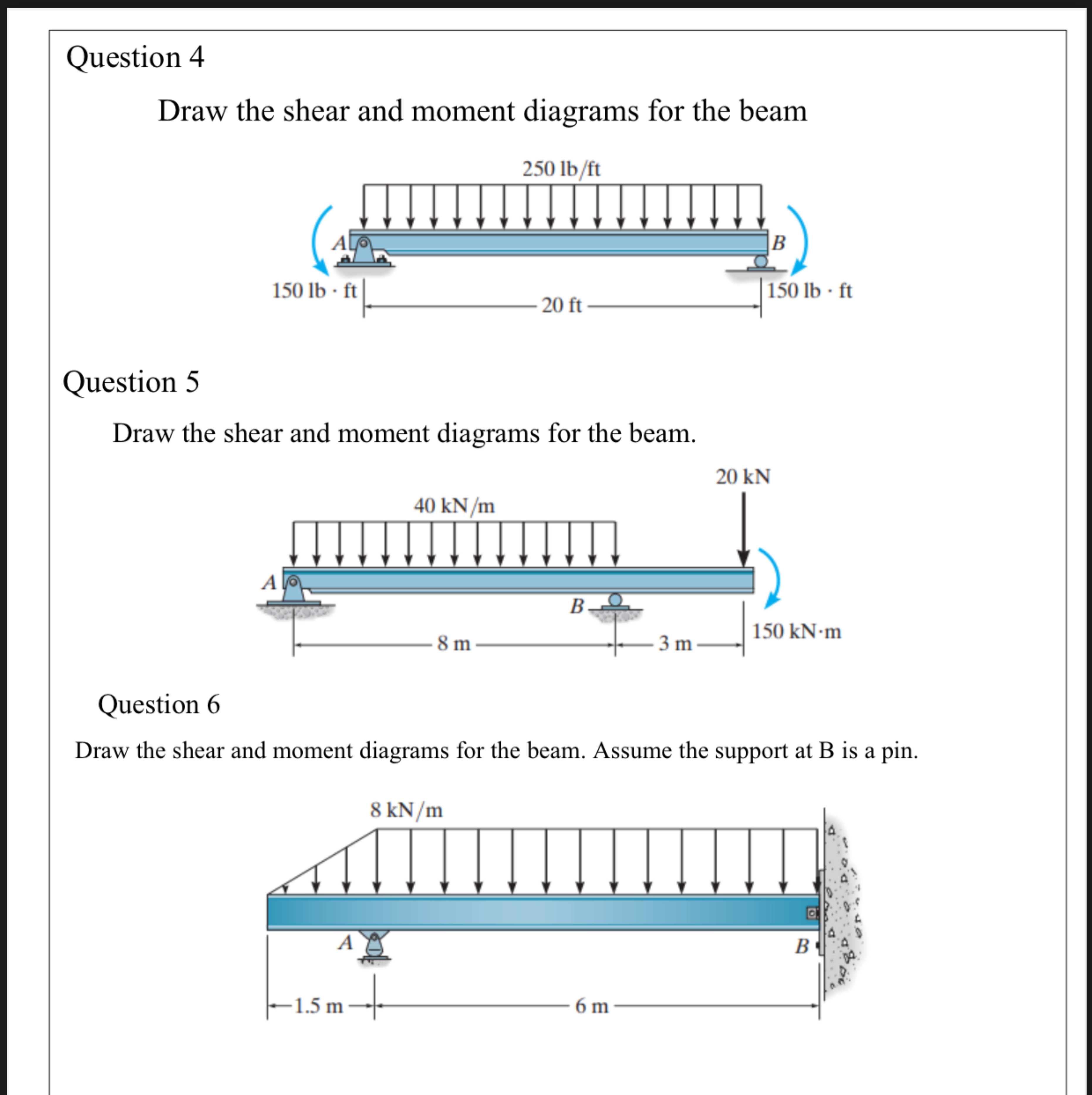 Solved Question 1Draw the shear and moment diagrams of the | Chegg.com