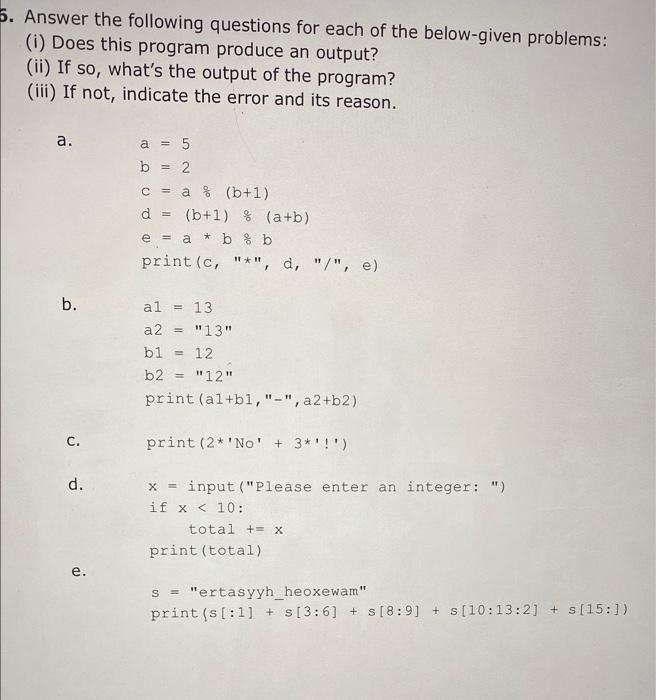 Solved Answer The Following Questions For Each Of The