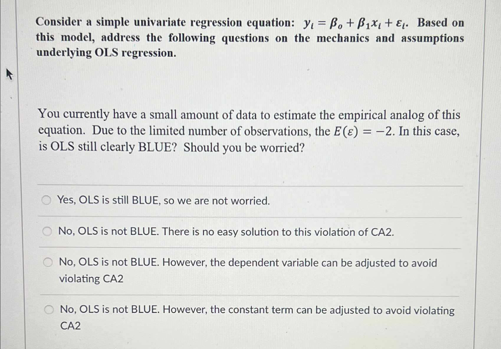 Solved Consider a simple univariate regression equation: | Chegg.com