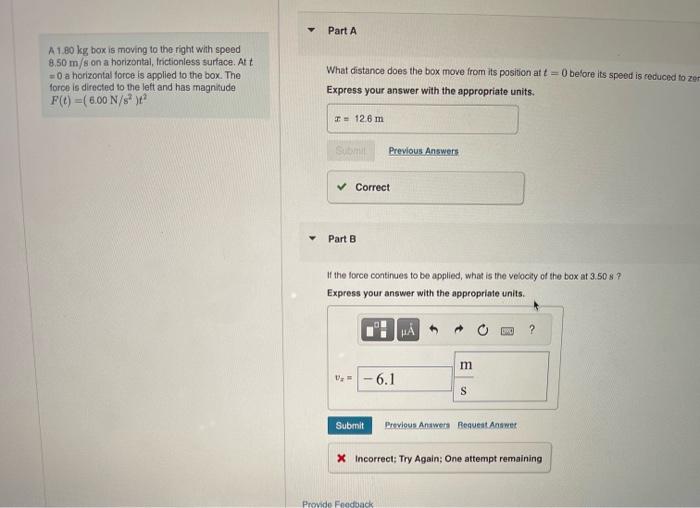 Solved A1.80 kg box is moving to the right with speed 8.50 | Chegg.com