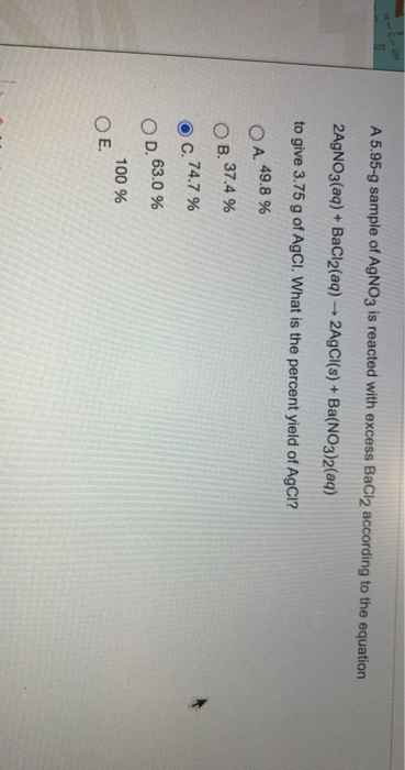 Solved A 5.95-g sample of AgNO3 is reacted with excess BaCl2 | Chegg.com