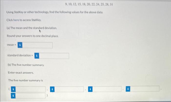 Solved Using StatKey or other technology, find the following | Chegg.com