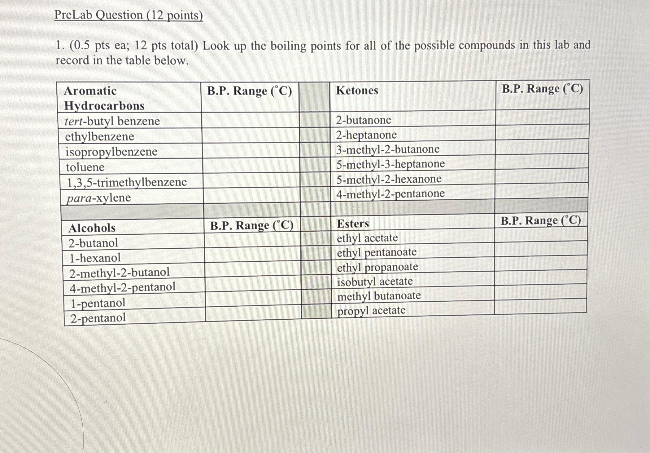 Solved PreLab Question (12 ﻿points)( 0.5 ﻿pts ea; 12 ﻿pts | Chegg.com