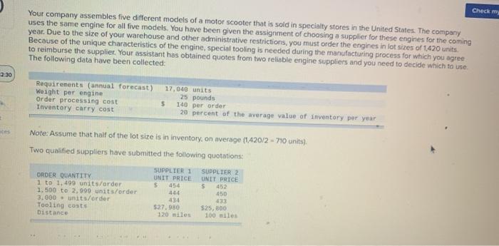 Solved Check my Your company assembles five different models | Chegg.com
