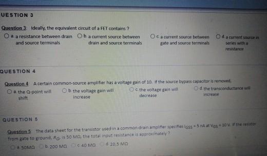 Solved UESTION 3 Question 3. Ideally, the equivalent circuit | Chegg.com